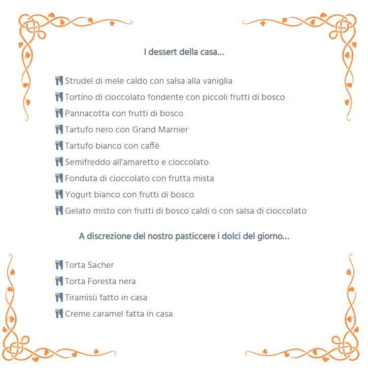 Menu da Al Sole ristorante, Canazei