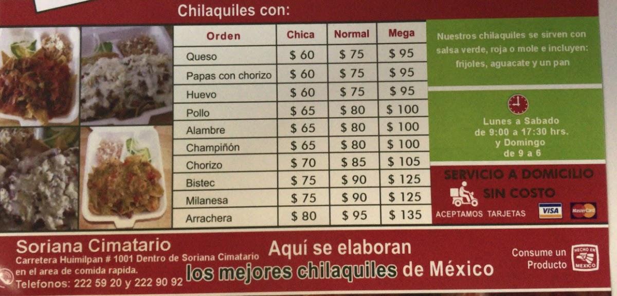 Carta del restaurante Chilaking Soriana Cimatario, Santiago del Querétaro
