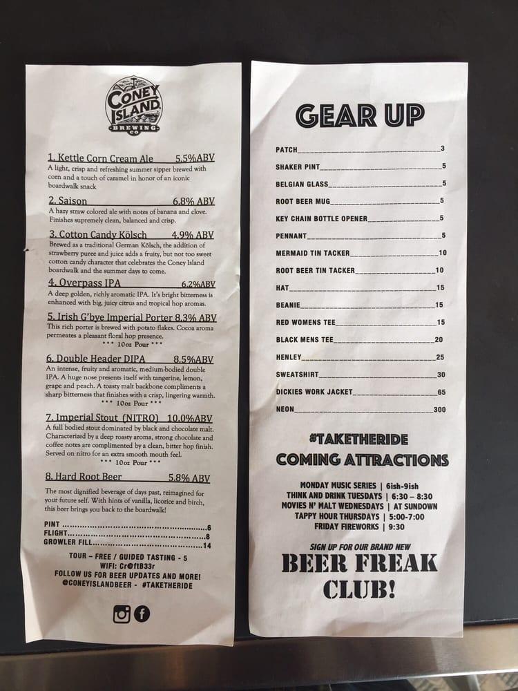Menu at Coney Island Brewery pub & bar, New York City