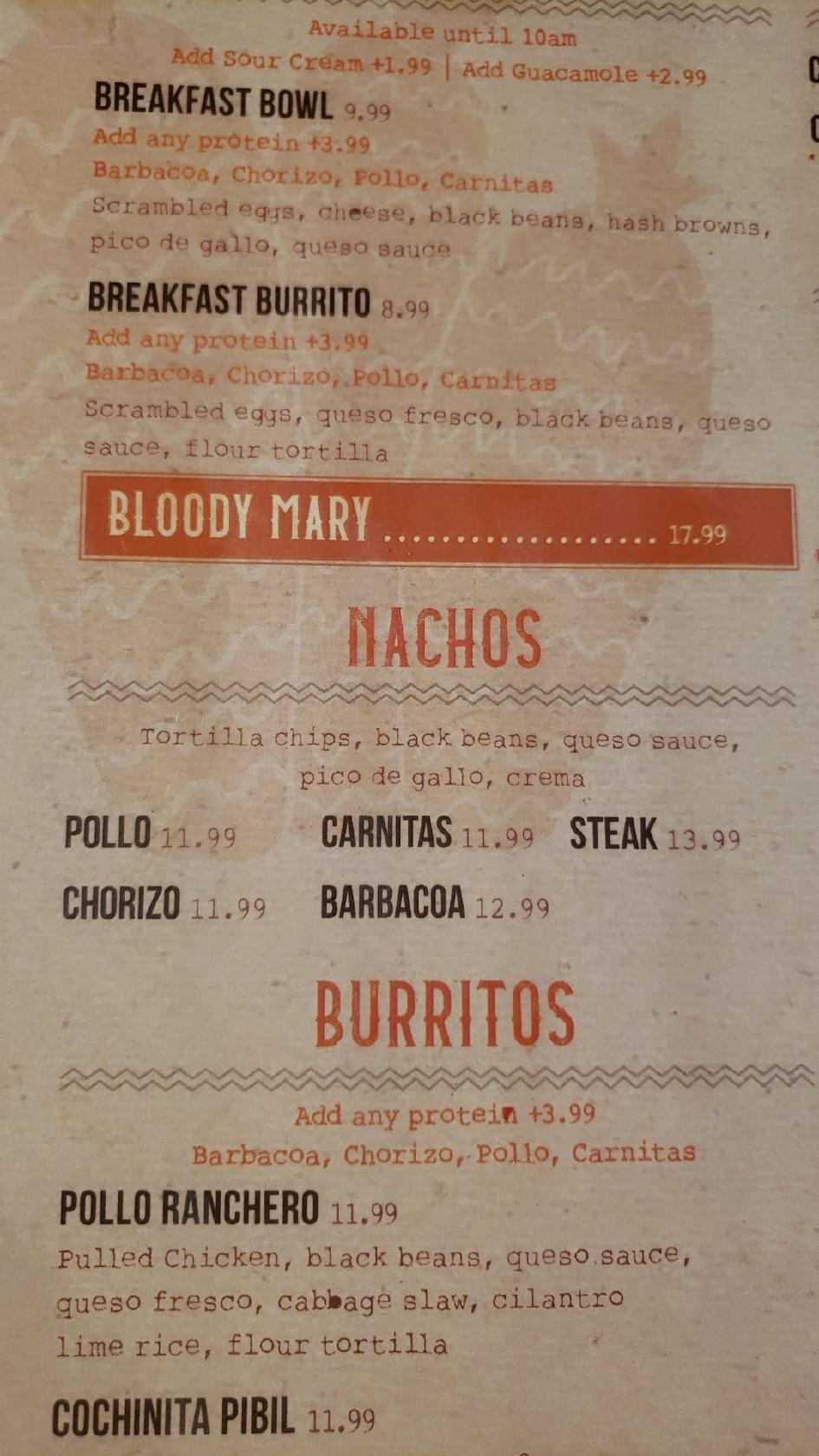 Menu at Mi Casa Cantina restaurant, SeaTac