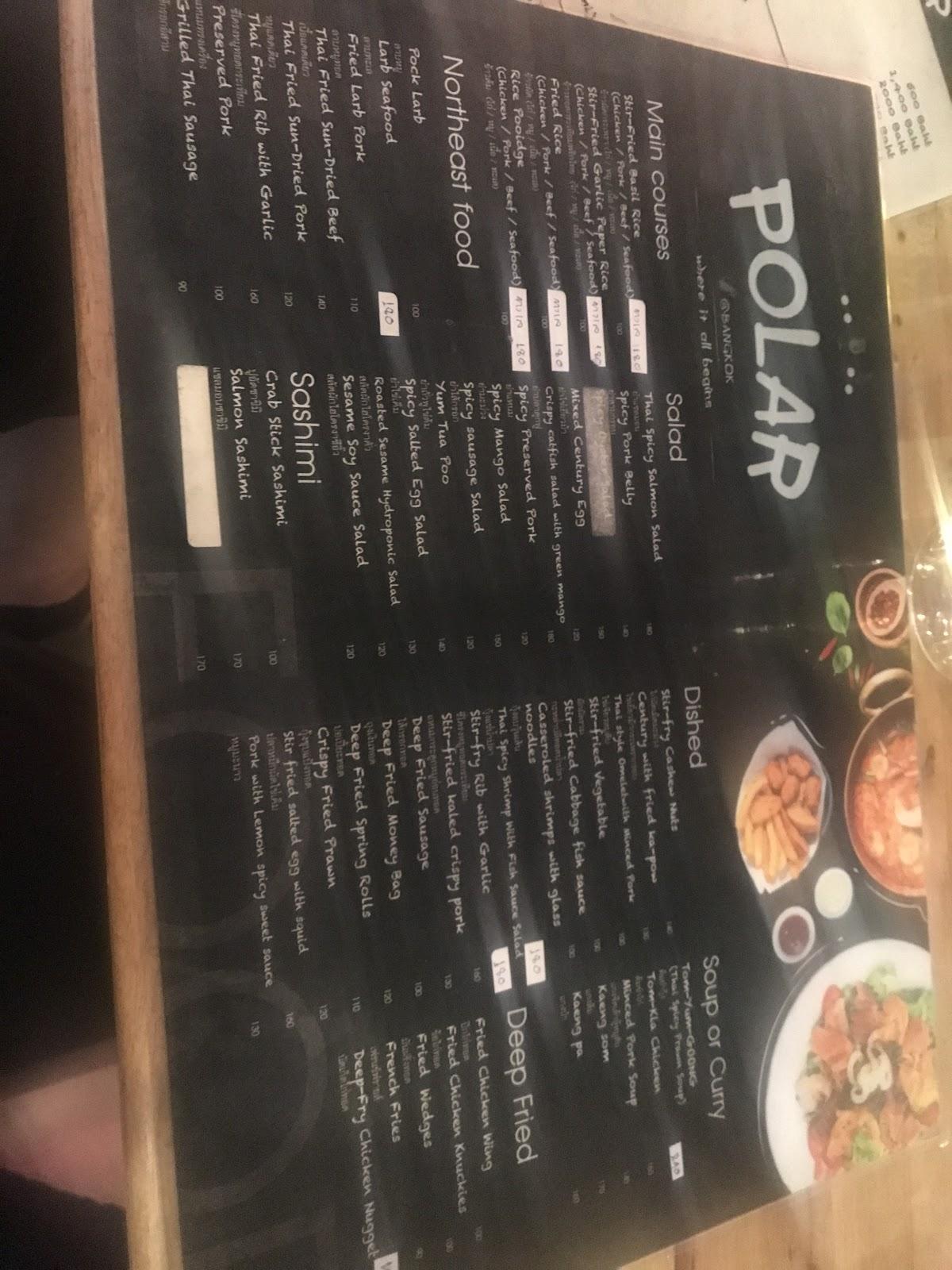 Menu at Polar Bar&Grill, Bangkok, 101/5 Rang Nam Alley