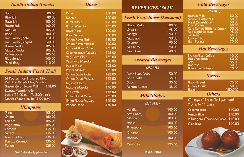 Menu at Sagar Ratna, Noida, A-8