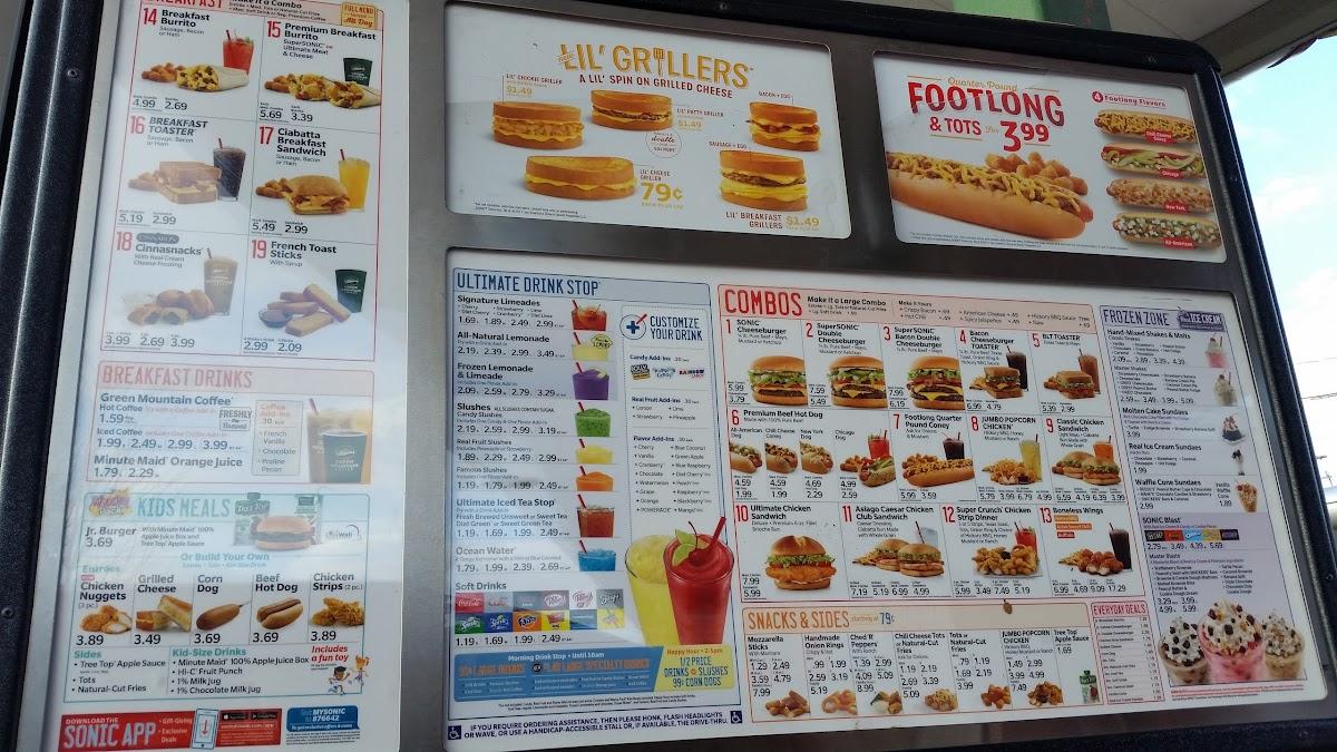 Menu at Sonic Drive-In fast food, Gastonia, S New Hope Rd