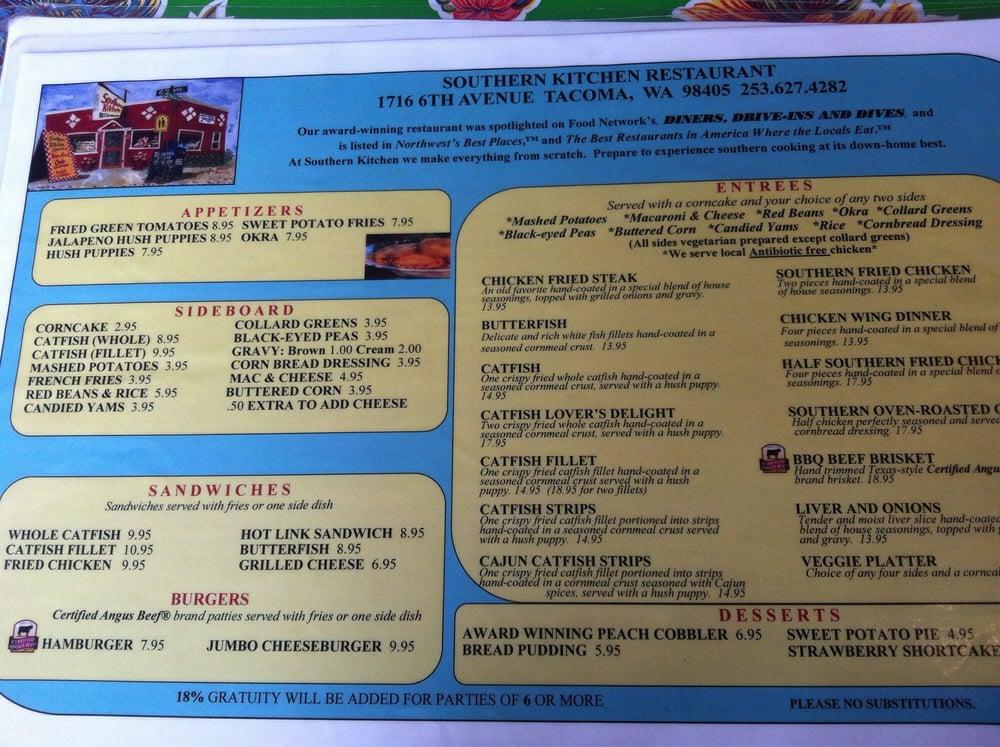 Menu at Southern Kitchen restaurant, Tacoma, 6th Ave