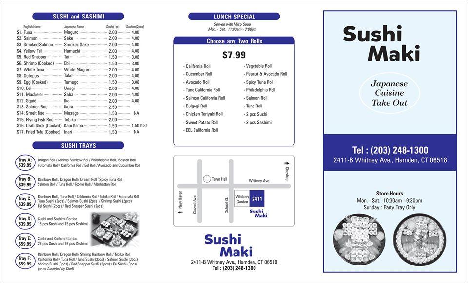 Menu at Sushi Maki restaurant, Hamden