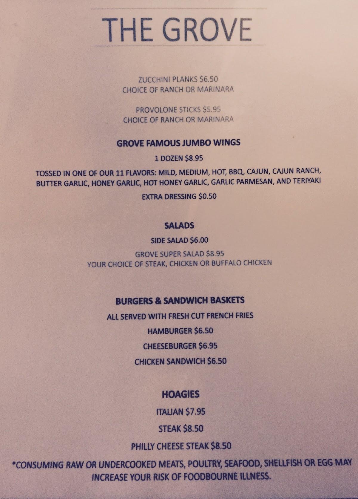 Menu at The Grove pub & bar, Pittsburgh