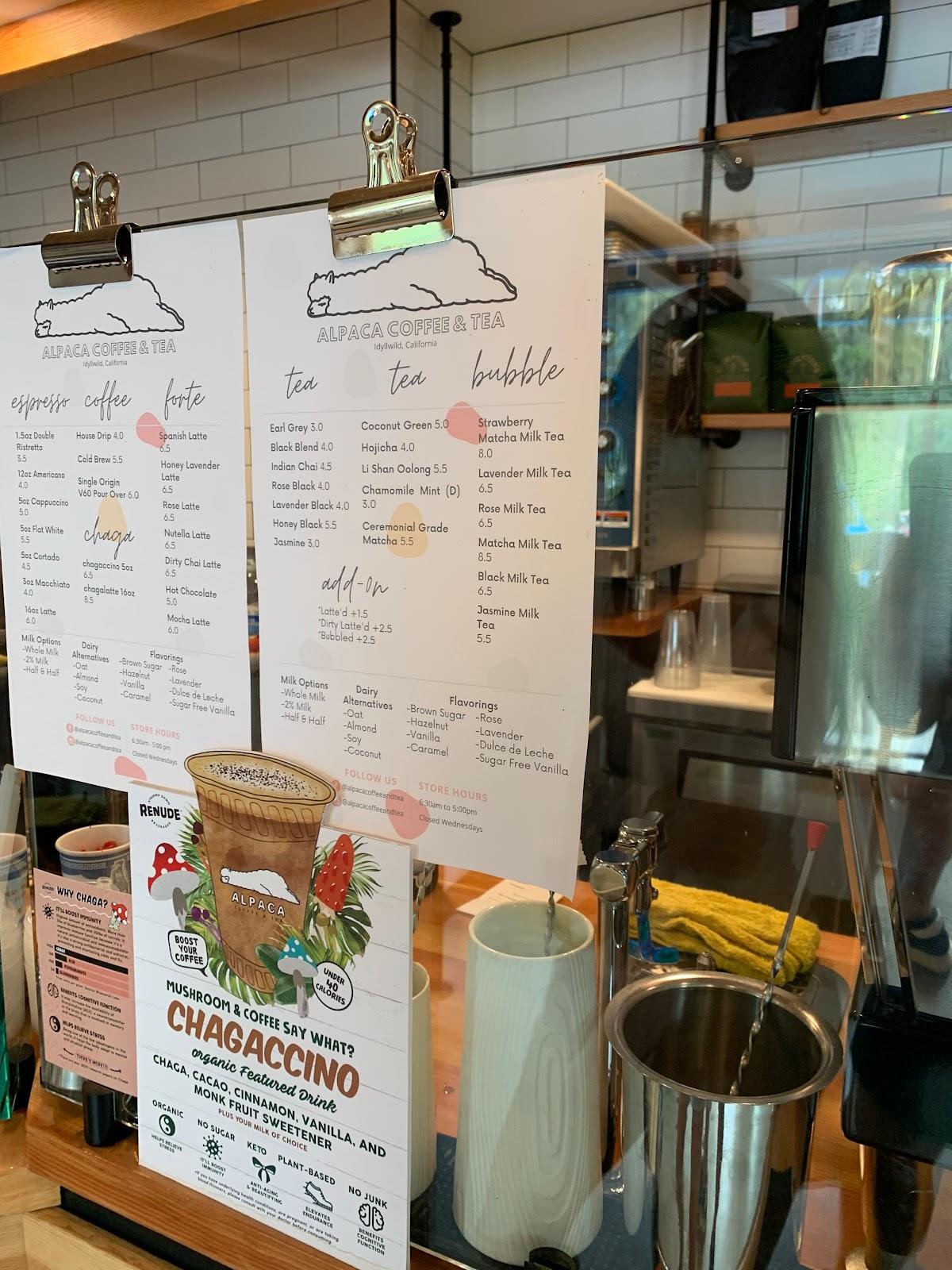 Menu at Alpaca Coffee & Tea cafe, Idyllwild-Pine Cove