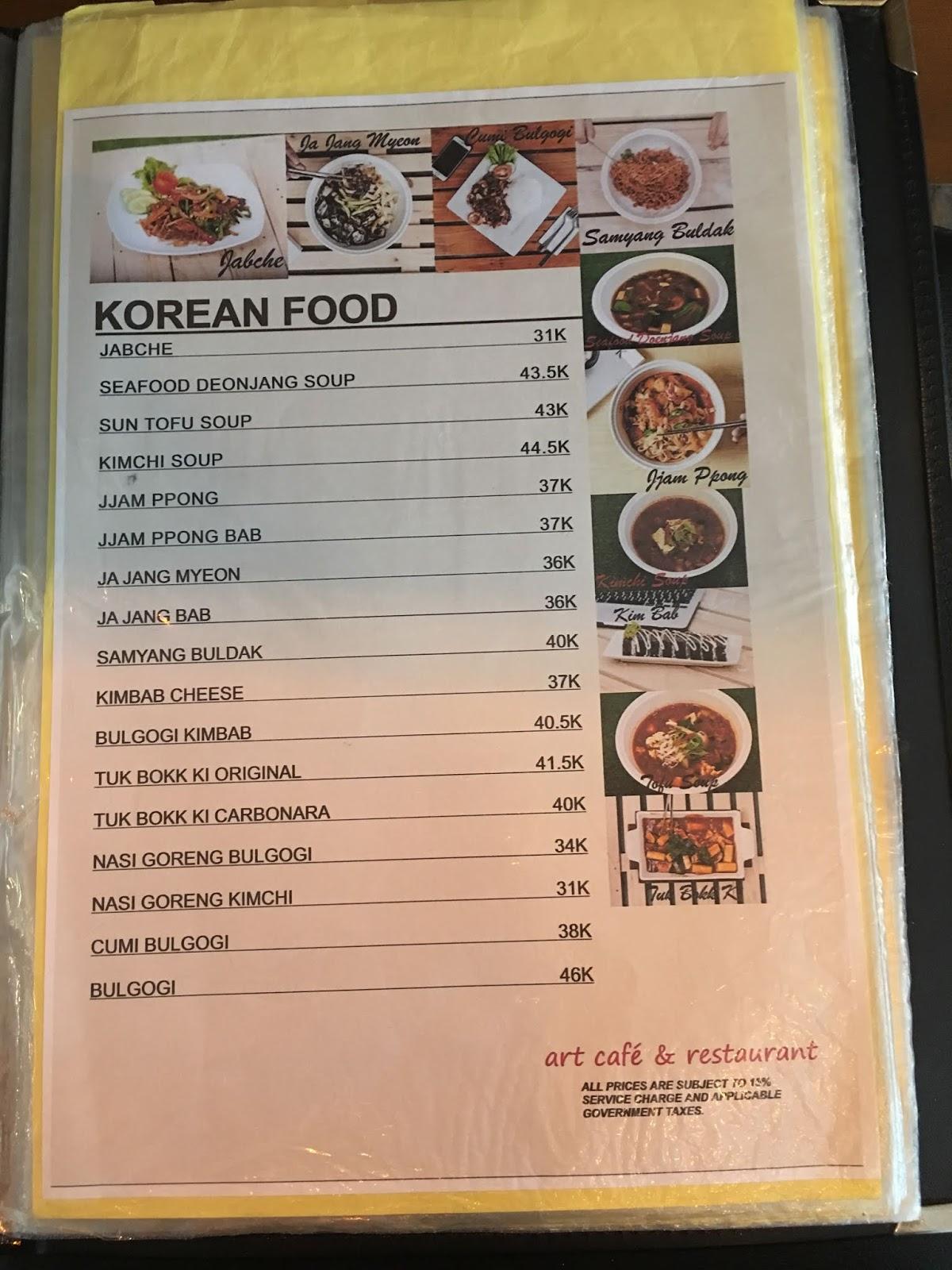 Menu at Art Cafe and Resto, Bandung
