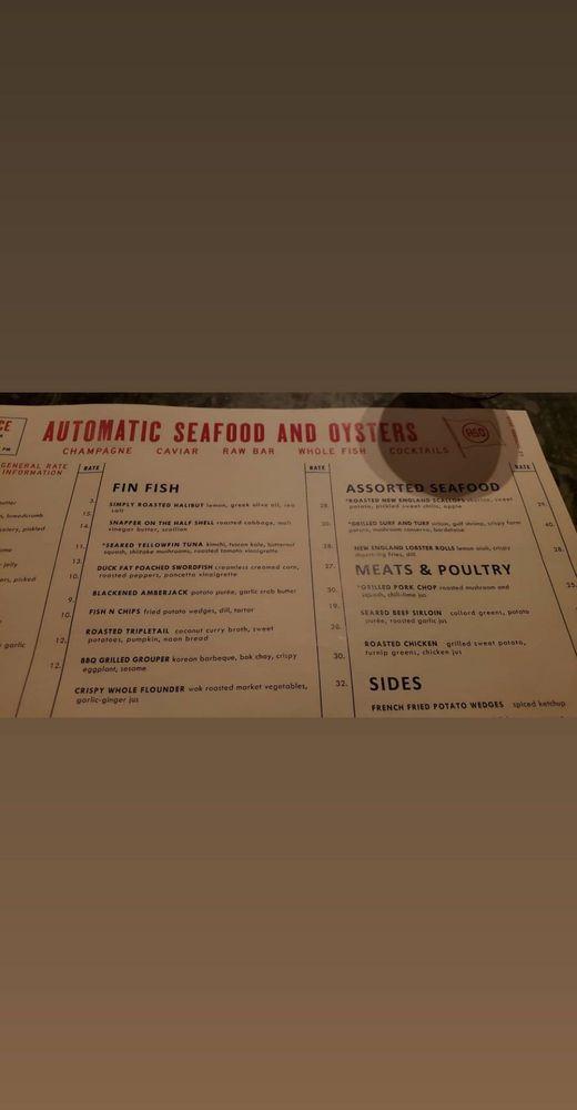 Menu at Automatic Seafood and Oysters restaurant, Birmingham