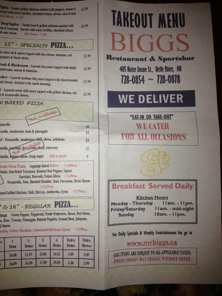 Menu at Biggs pub & bar, Lakeshore