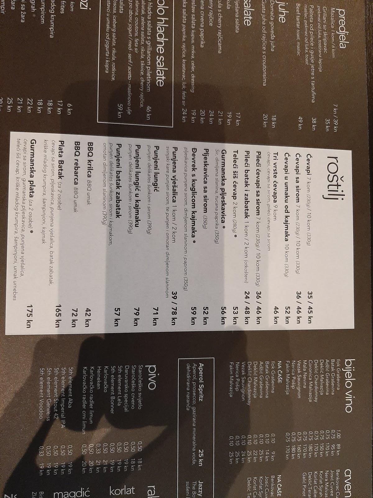 Menu at Batak Tkalčićeva restaurant, Zagreb, Ul. Ivana Tkalčića 70