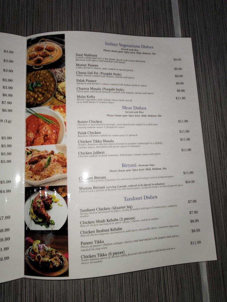 Menu at Bloom's Naan House restaurant, Bloomsburg