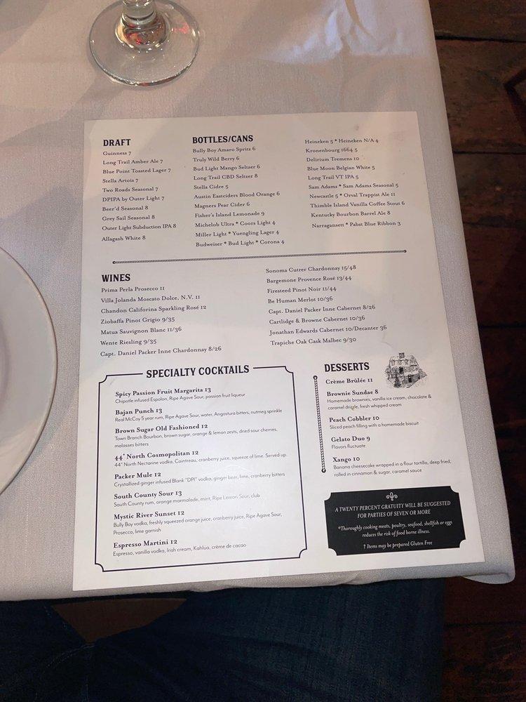 Menu at Captain Daniel Packer Inne restaurant, Groton