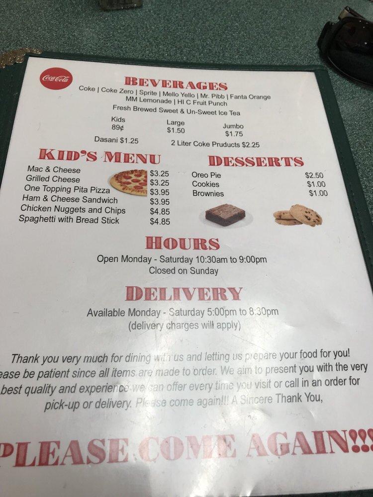 Menu at Pizza Peddler pizzeria, Midway