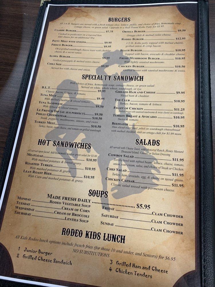 Menu at Rodeo Cafe, Rialto