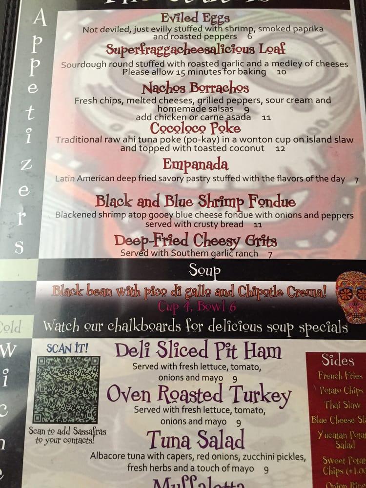 Menu at Sassafras Eclectic Food Joint pizzeria, Carson City, Old Hot ...