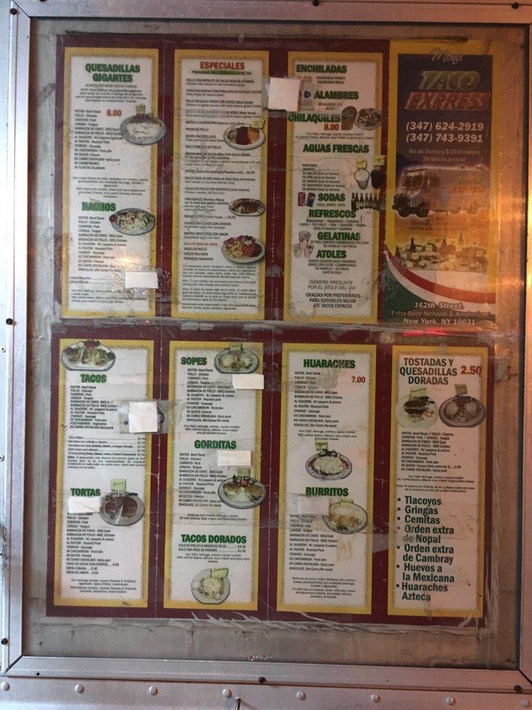 Menu at Taco Express, New York City, W 163rd Amsterdam Ave