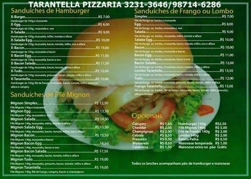 Menu em Tarantella Vanderlea pizzaria, Três Corações