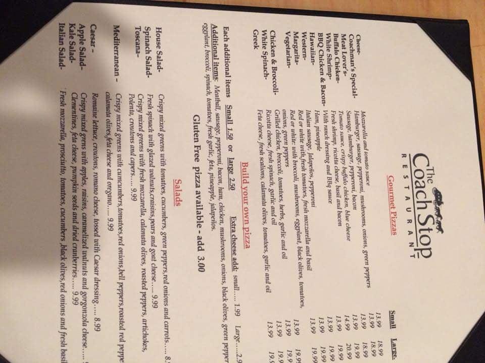 Menu at The Coach Stop restaurant, Hartland