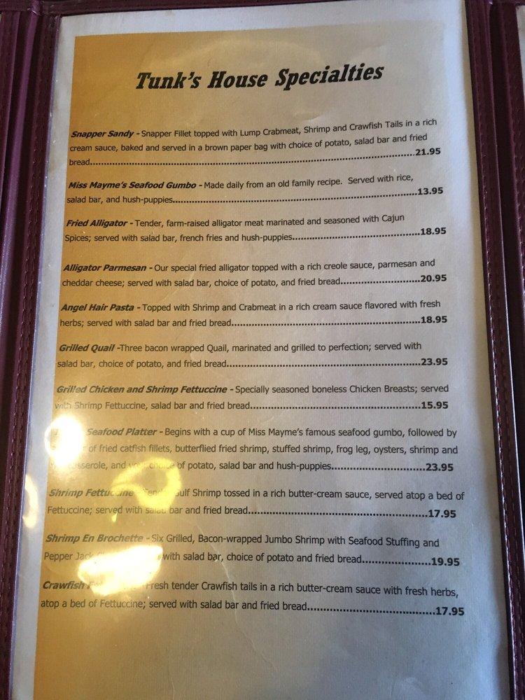 Menu at Tunk's Cypress Inn restaurant, Alexandria, LA-28