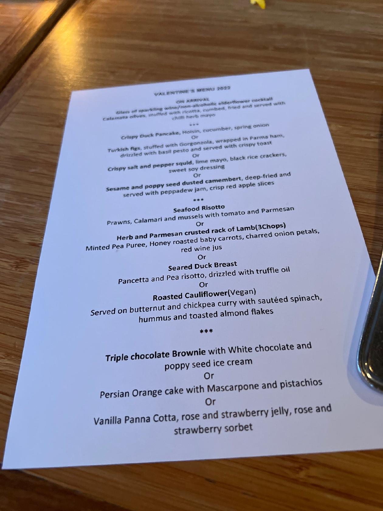 Menu at Unity Bar & Brasserie, Durban