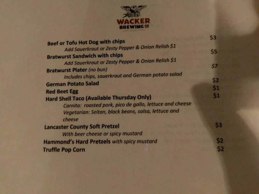 Menu at Wacker's Roadhouse restaurant, Willow Street