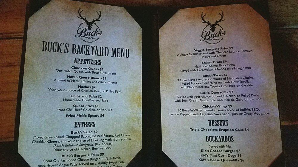 Menu at Buck's Backyard pub & bar, Buda