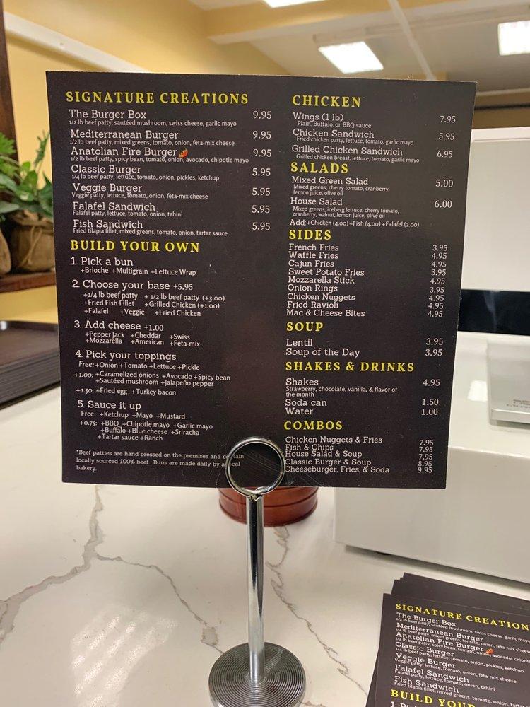 Menu at Burger Box restaurant, New York City, Avenue X