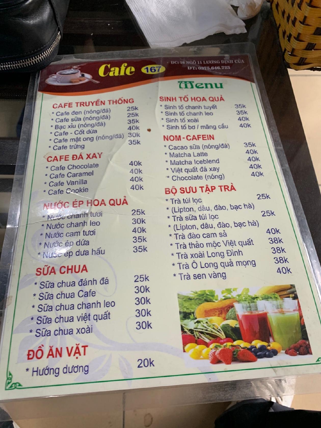 Menu at CF 167 16 ngõ 11 Lương Định Của restaurant, Hanoi