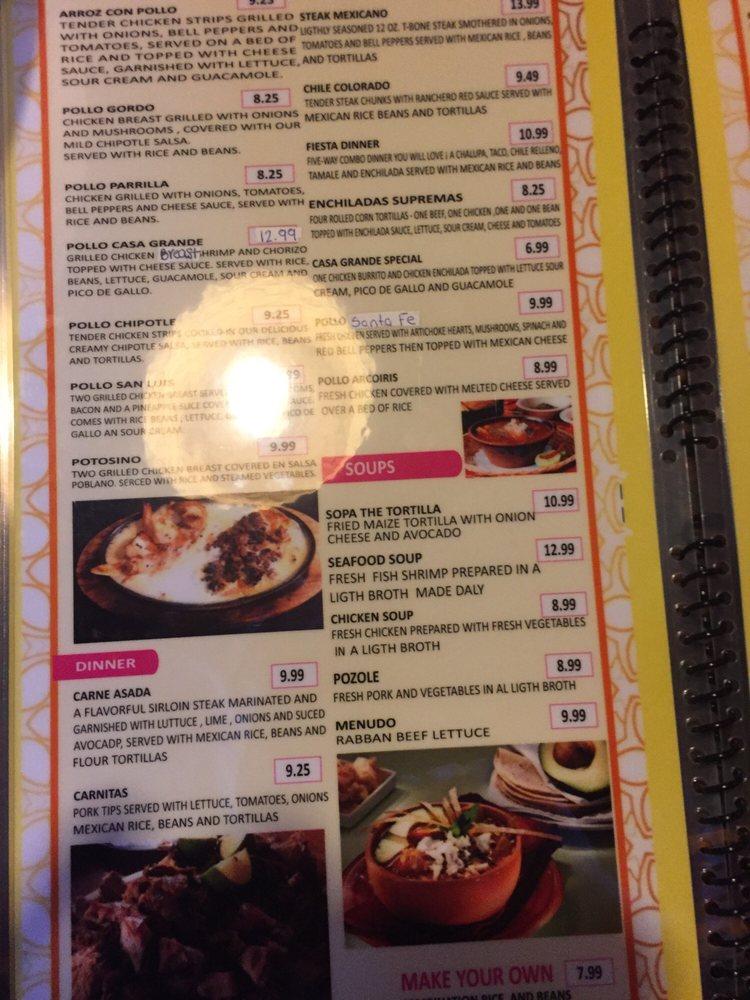 Menu at Casa Grande restaurant, Poplar Bluff, N Westwood Blvd