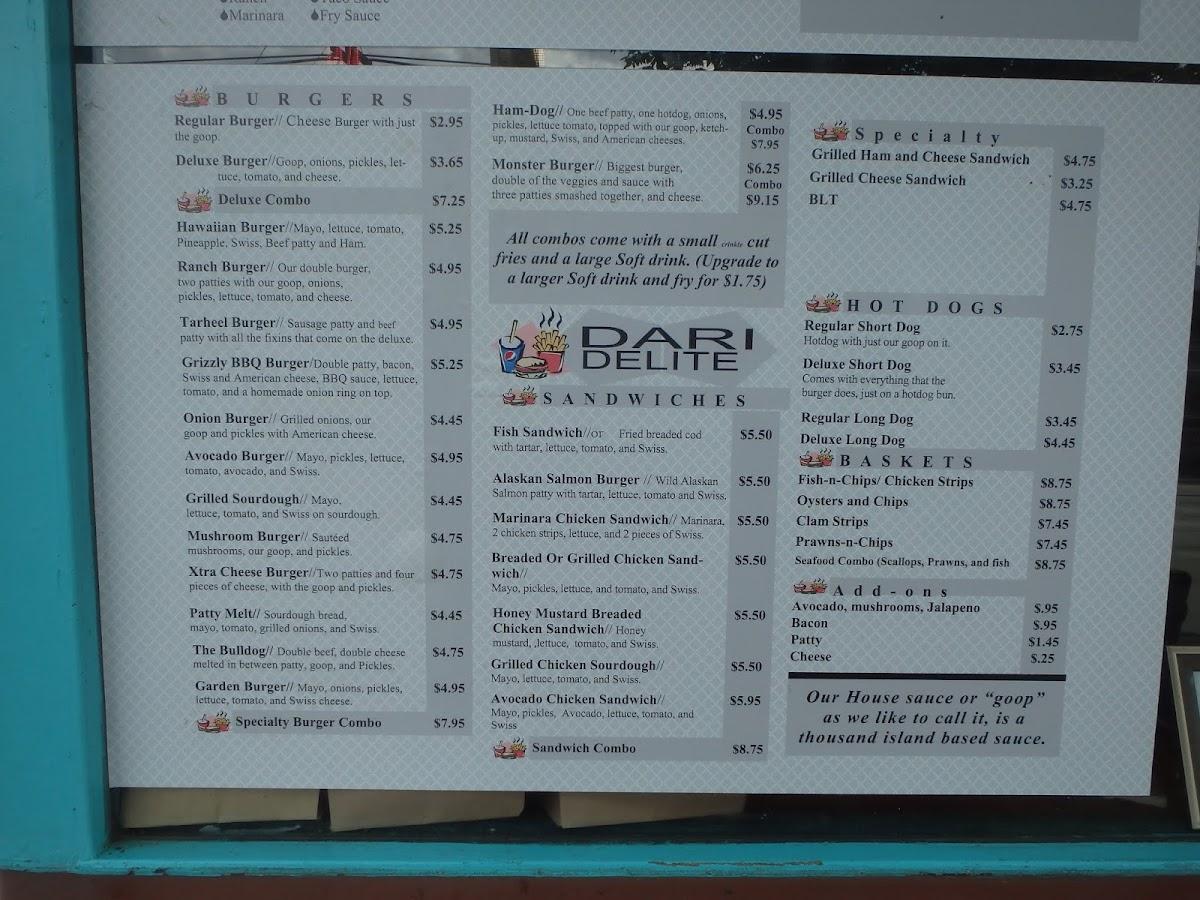 Menu at Dari Delite restaurant, Mount Vernon
