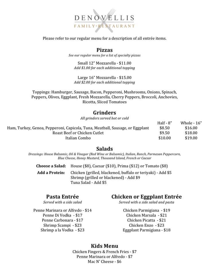 Menu at Denovellis pizzeria, Rocky Hill, 944 Cromwell Ave
