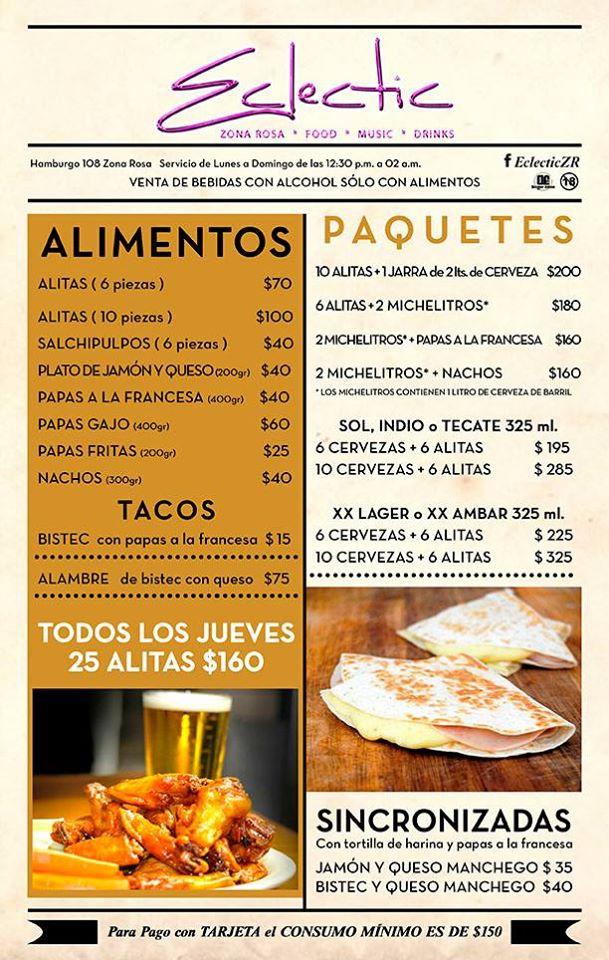 Menu at Eclectic Bar, Mexico City, Hamburgo #110