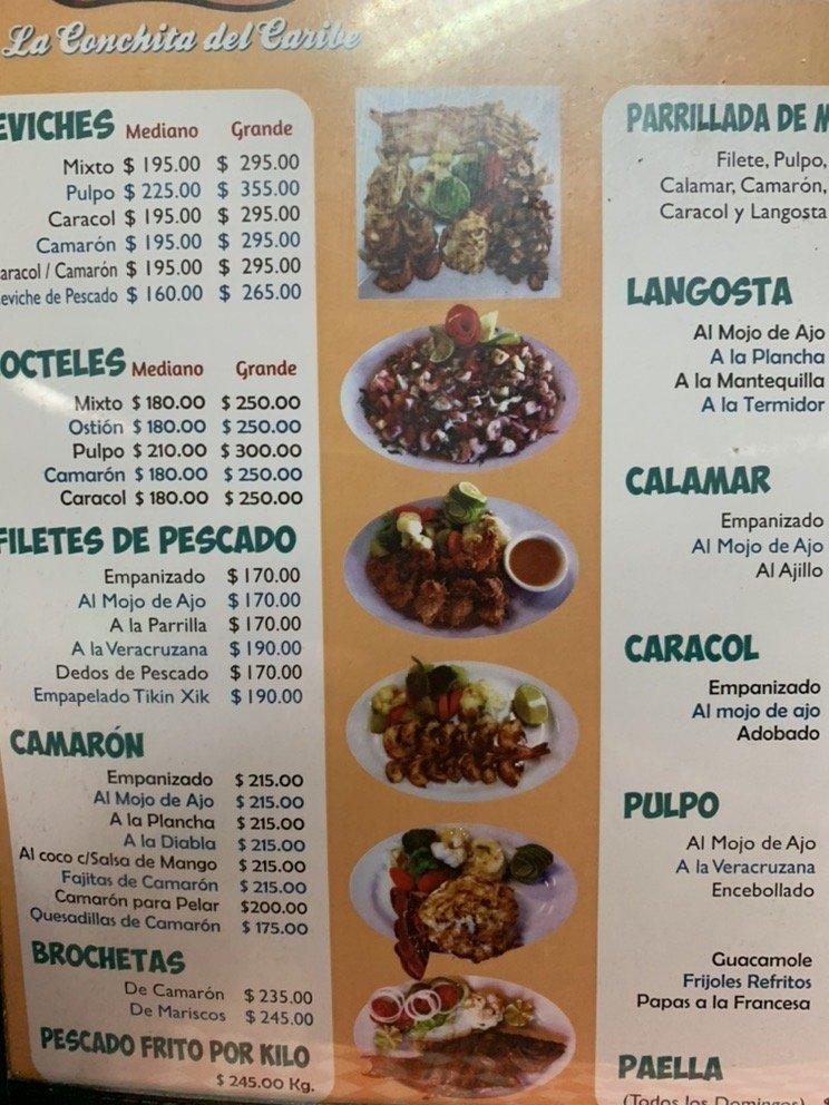 Menu at La Conchita del Caribe pub & bar, San Miguel de Cozumel, 65 ...