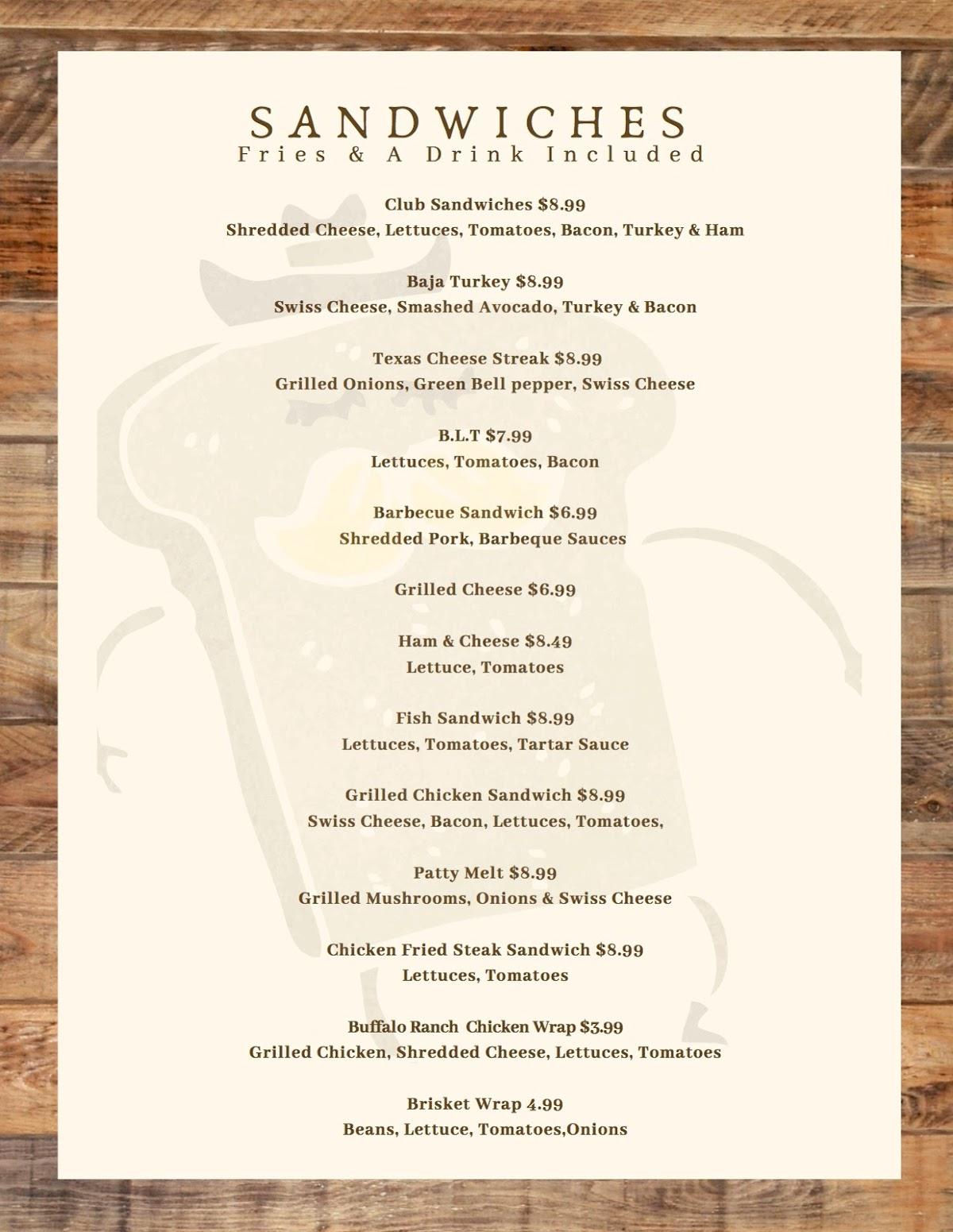 Menu at Rossy's Cafe, Hereford