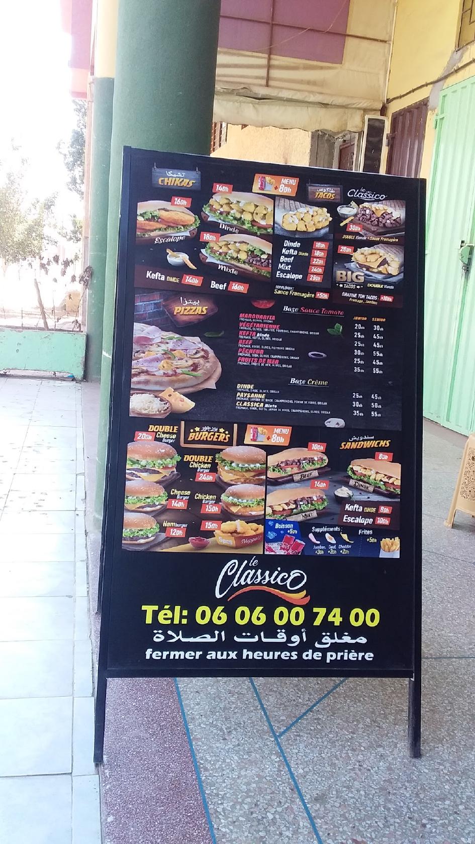 Menu at Snack Le Classico restaurant, Drarga