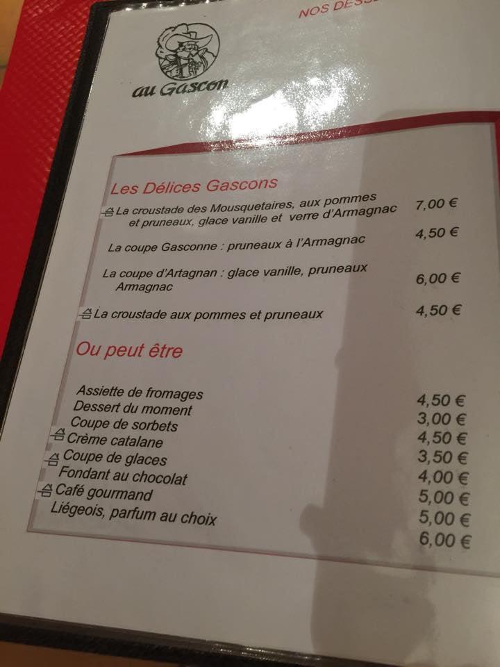 Menu au Au Gascon restaurant, Toulouse, 9 Rue des Jacobins