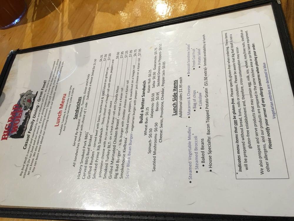Menu at Big Bad Wolf Smokehouse Grill BBQ, Mount Juliet