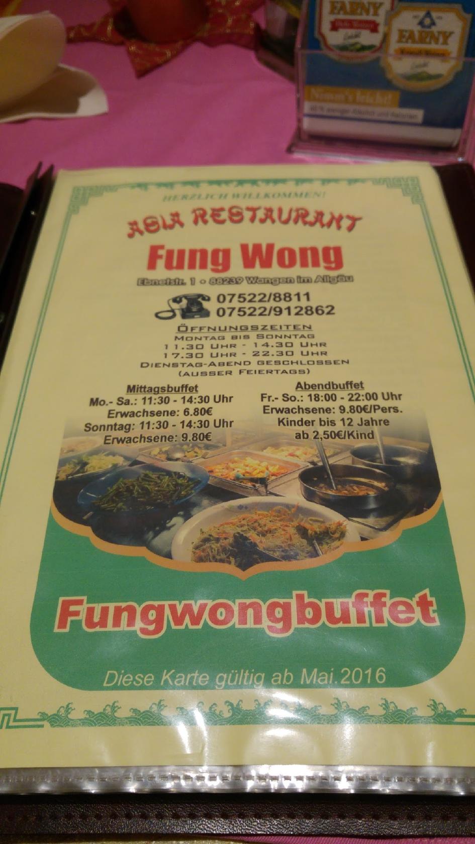 Speisekarte von China-Restaurant Fung Wong, Wangen im Allgäu