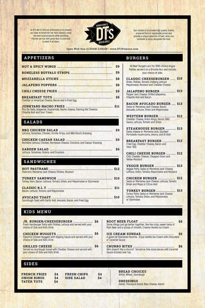 Menu at DT's Bar & Grill, Pomona