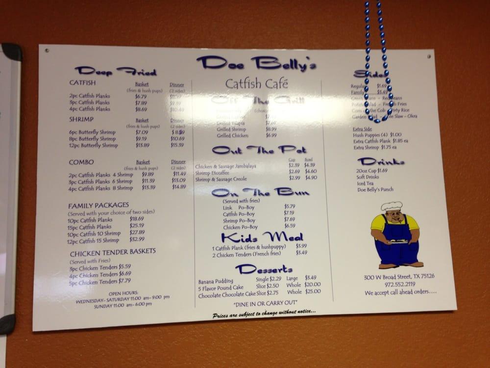 Menu at Doe Belly's restaurant, Forney