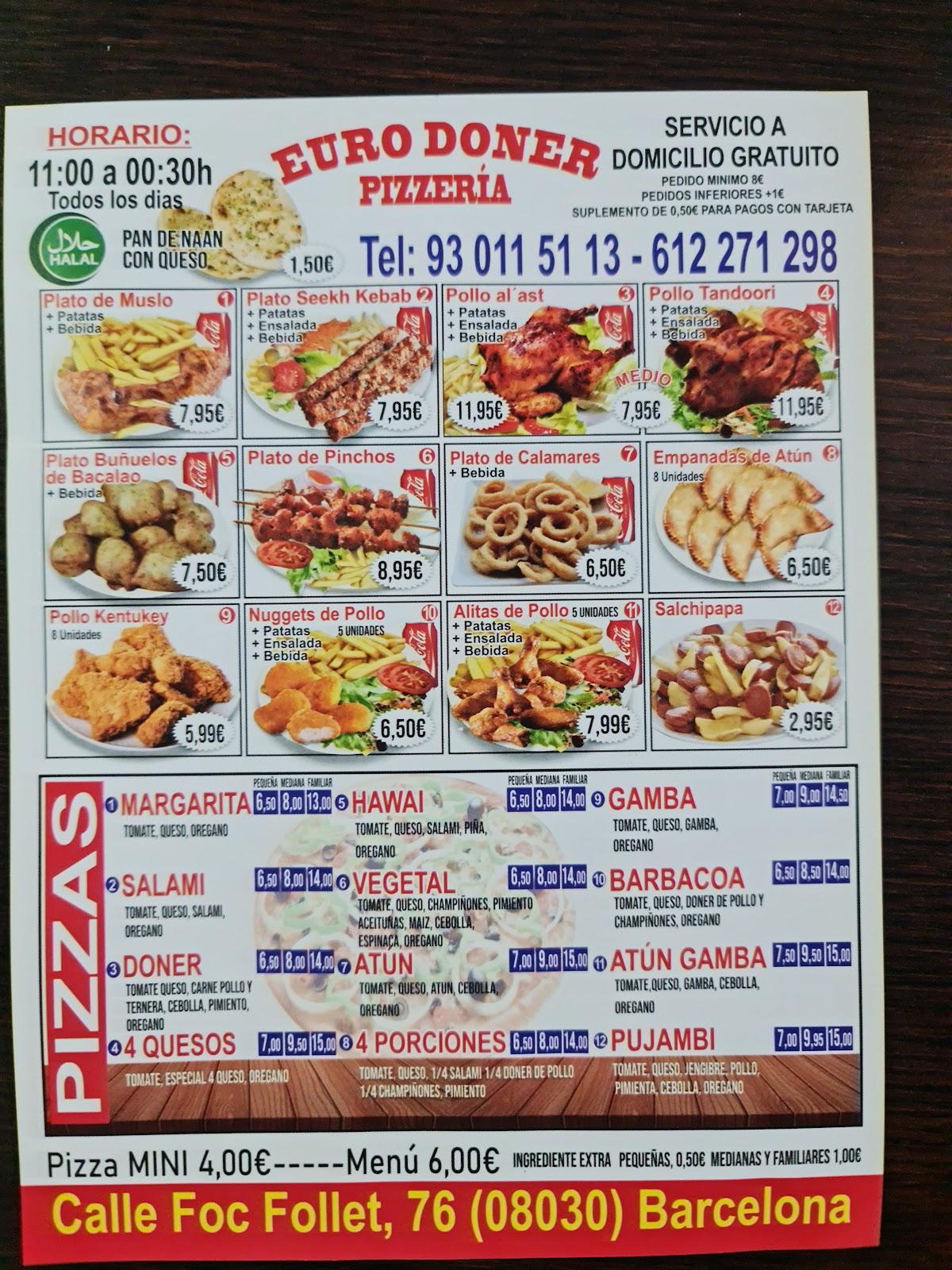 Carta del restaurante Euro kebab BON PASTOR, Barcelona, Carrer del Foc ...