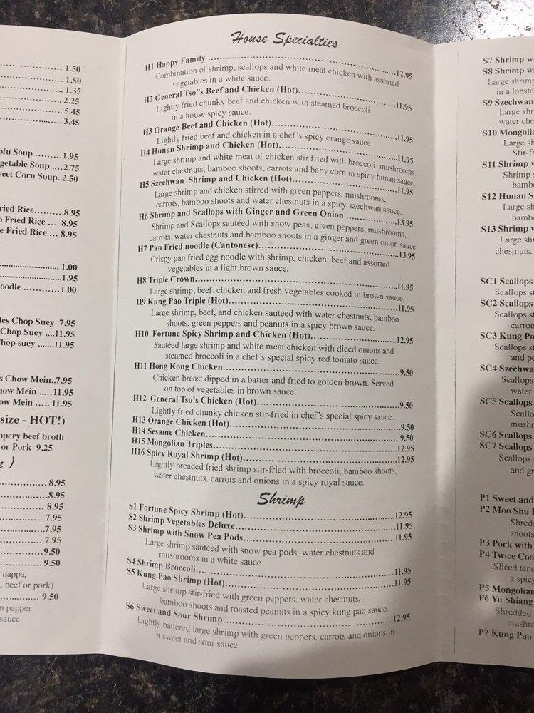 Menu at Fortune Express restaurant, Cincinnati