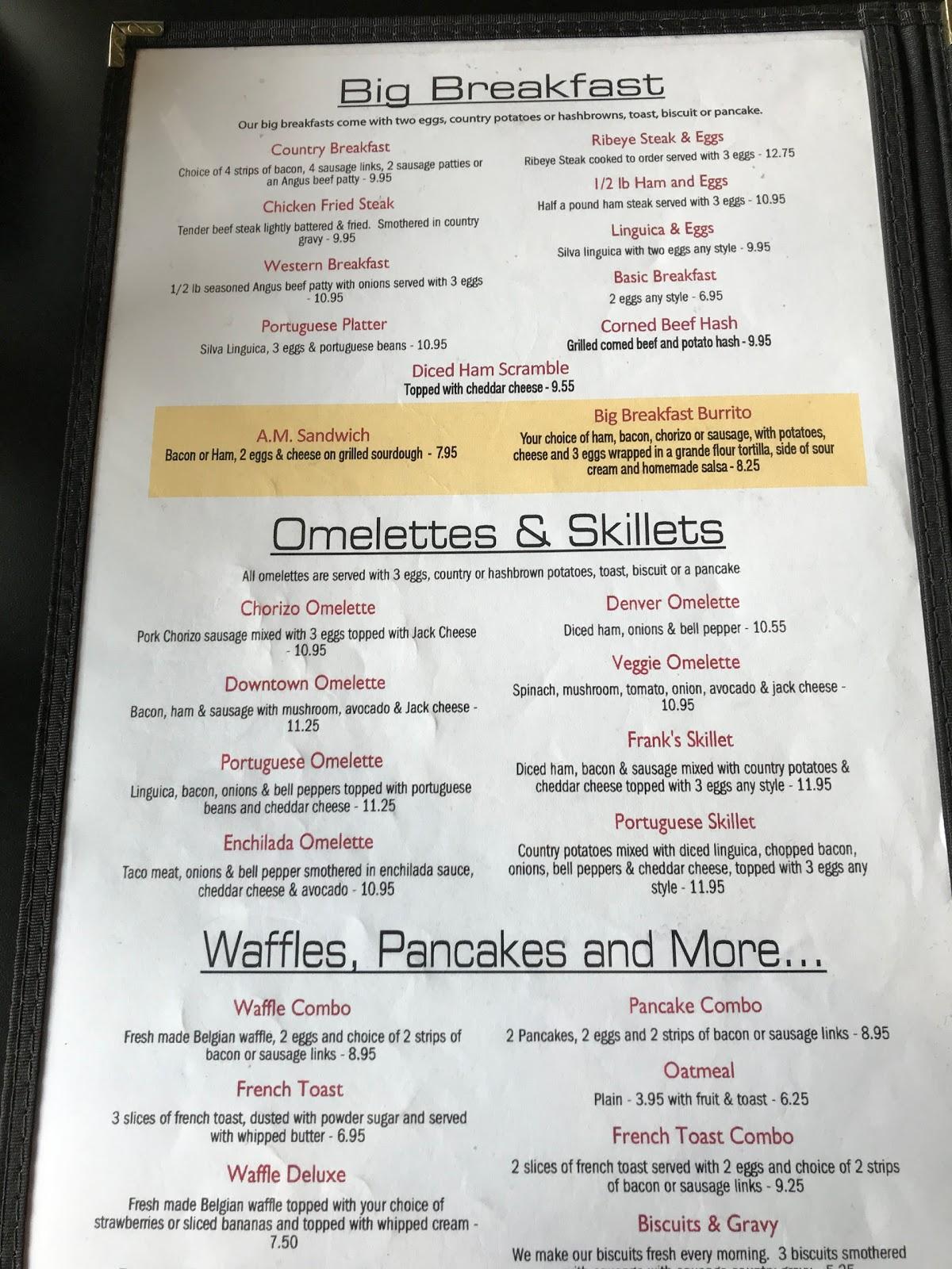 Menu at Frank's Downtown Café cafe, Manteca