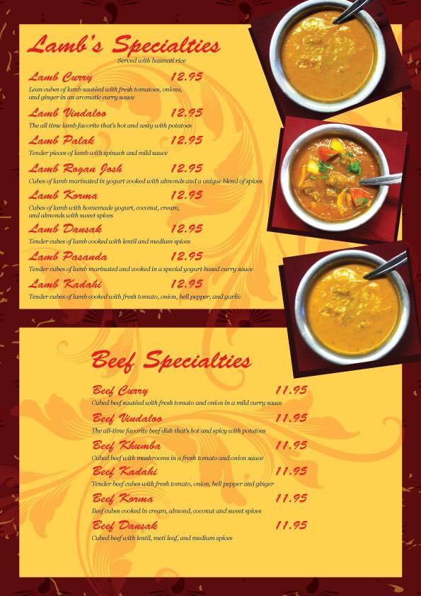 Menu at Great India restaurant, Brooklyn Center