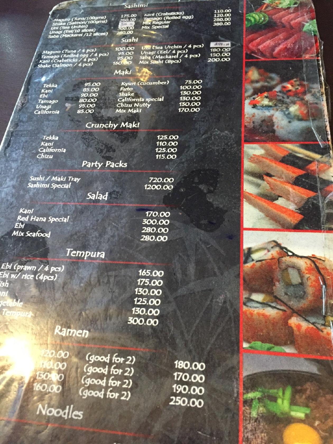 Menu at Red Hana Sushi Restaurant, Quezon City, 24 Matalino St