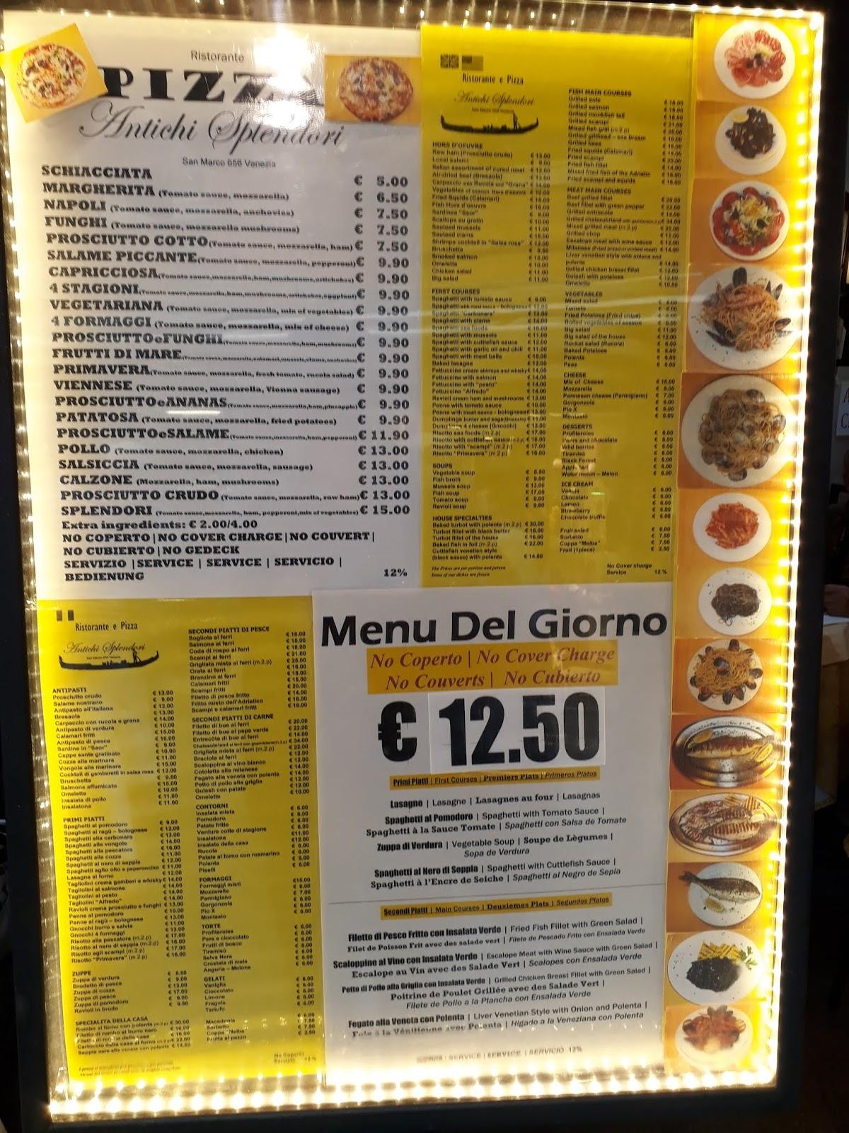 Menu at Ristorante Pizzeria Venezia, Venice, Calle Larga S. Marco
