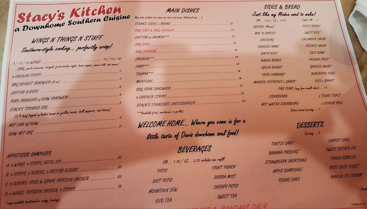 Menu at Stacy's Kitchen restaurant, Blythe