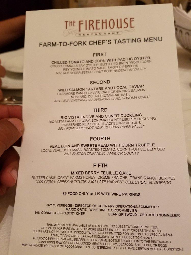 Menu at The Firehouse Restaurant, Sacramento