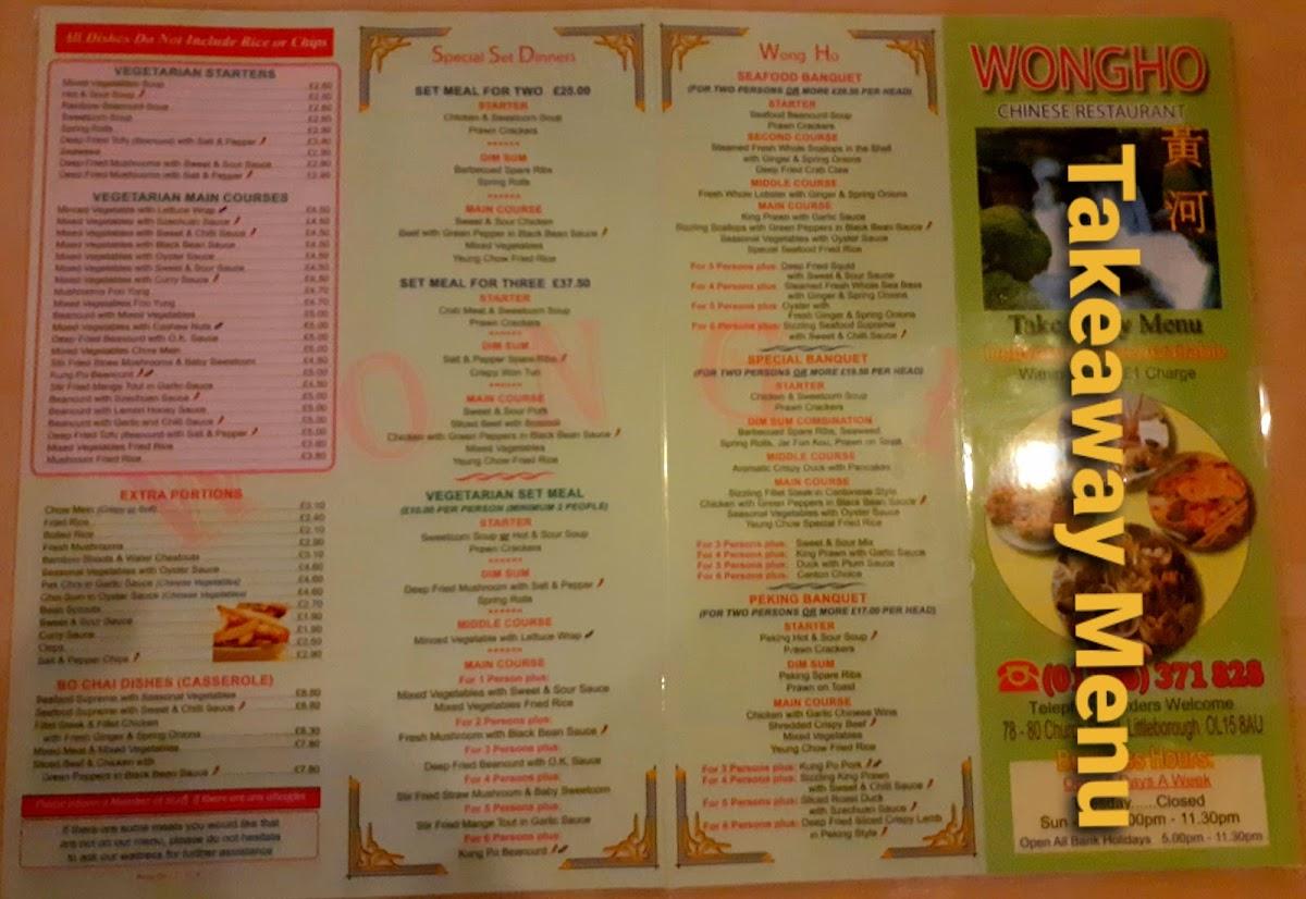 Menu at Wong Ho Chinese Restaurant, Littleborough